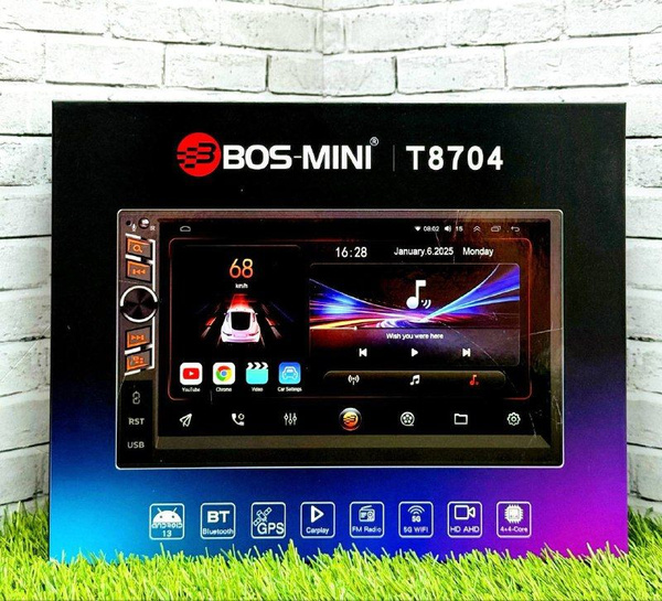 Автомагнитола Android BOS MINI 8704 7 дюймов 4/64 Android 12 Bluetooth USB AUX FM 1024х600 с ...