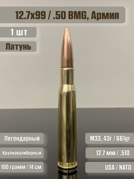 Макет патрона .50 BMG / 12,7х99 Browning M33 Ball, Армия США 12.7 50BMG ...