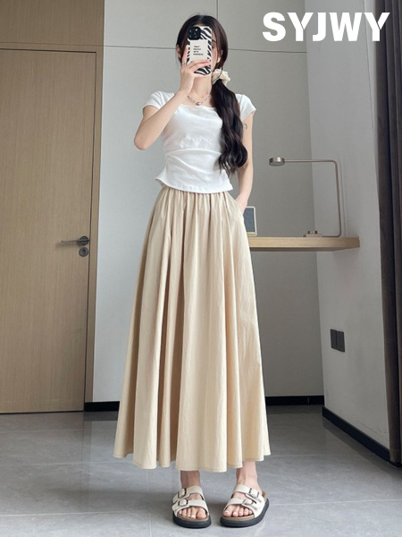 Юбка Женский SYJWY абрикосовый Полиэстер в складку, размер 44 Завязки, Эластичная Миди ...