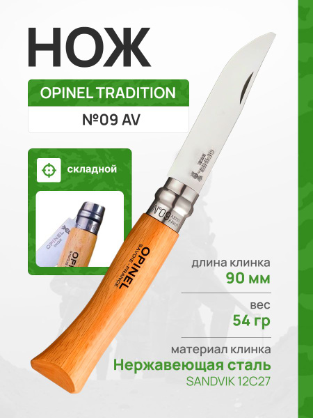 Нож Opinel Tradition №09, нержавеющая сталь купить на OZON по низкой цене (2232533640)