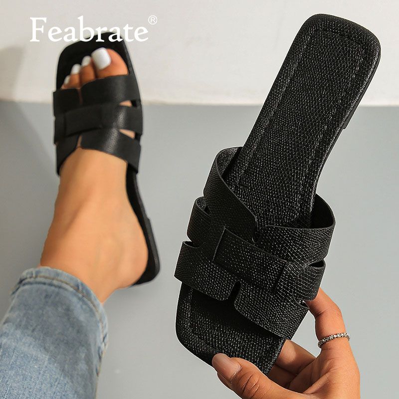 Шлепанцы Женский Feabrate, размер 39 Квадратный нос Без каблука T (узкая) Без застёжки Лето ...