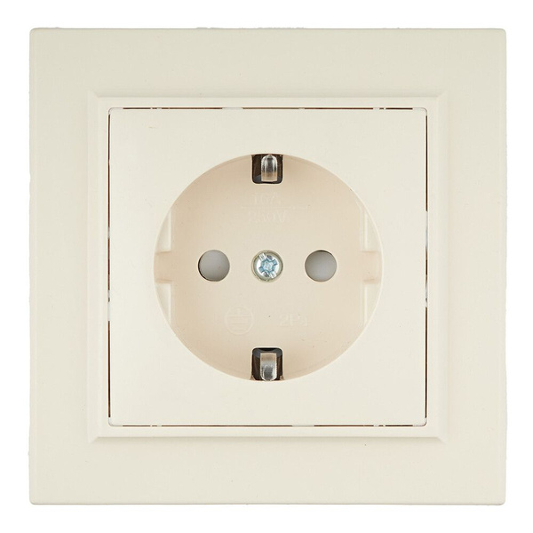 Розетка с рамкой EKF Минск ERR16-028-200 скрытая установка бежевая с заземлением со шторками ...