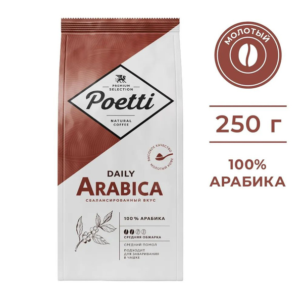 Кофе молотый Poetti Daily Arabica, 250 гр - купить с доставкой по выгодным ценам в интернет ...