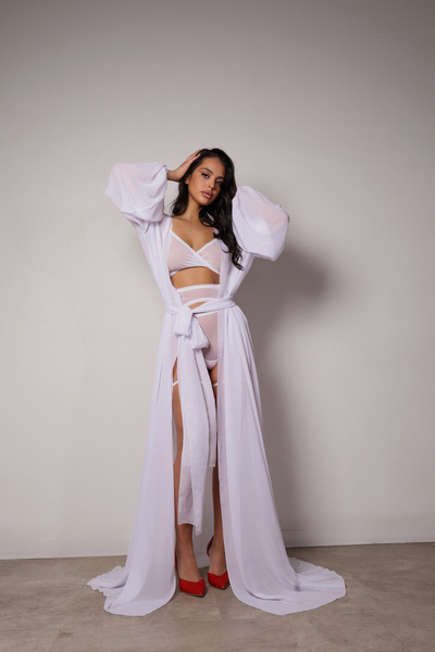 Пеньюар Женский BLABLABRA Однотонный белый, размер универсальный Шифон ...