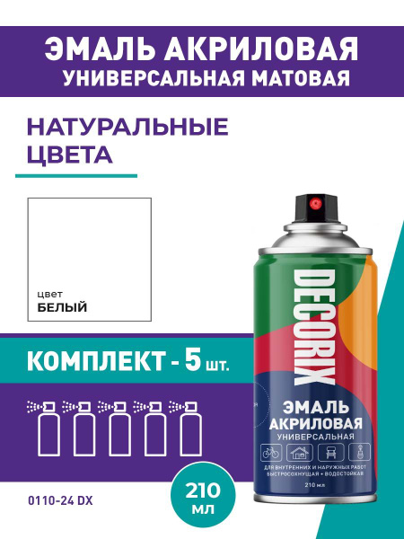 Краска аэрозольная белая матовая акриловая DECORIX - эмаль в баллончике для любых поверхностей ...