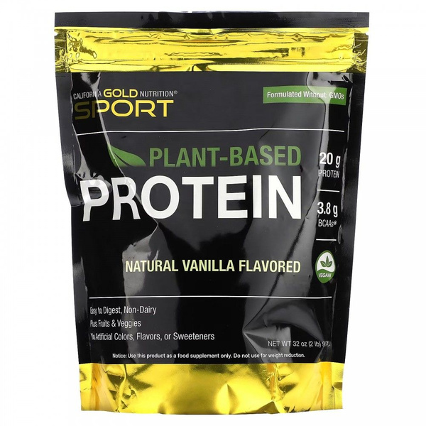 California Gold Nutrition, Sport, веганский протеин и ваниль, 907 г (2 ...