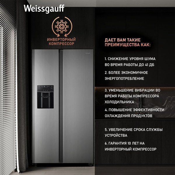 Холодильник Weissgauff WSBS NFW Inverter Ice Maker, серый - купить по ...