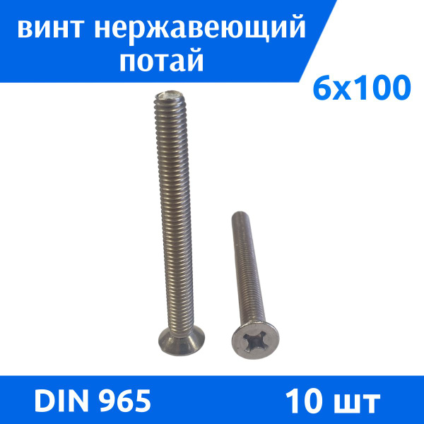 Дометизов Винт M6 x 6 x 100 мм, головка: Потайная, 10 шт. купить на OZON по низкой цене (808972121)