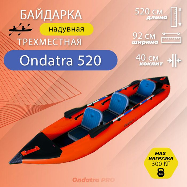 Трехместная надувная байдарка Ондатра 520(оранжевая) - купить с ...