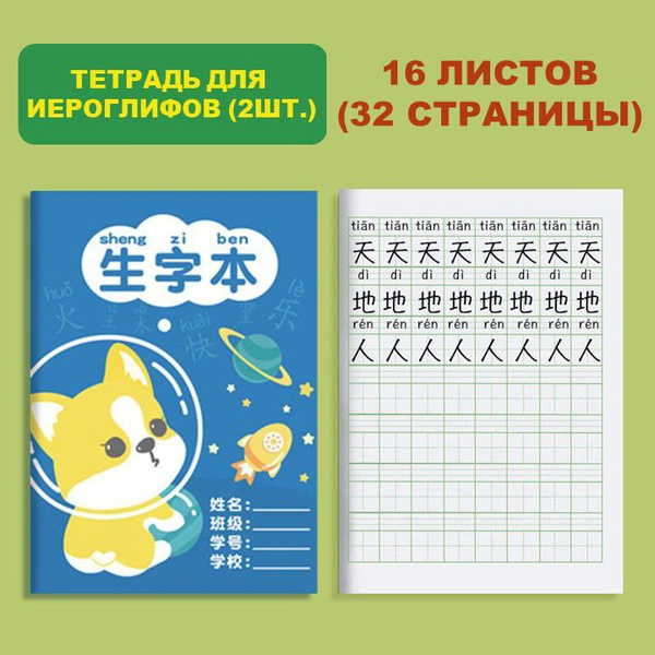 Тетрадь для китайских иероглифов. Комплект 2 штуки. Крупная клетка ...