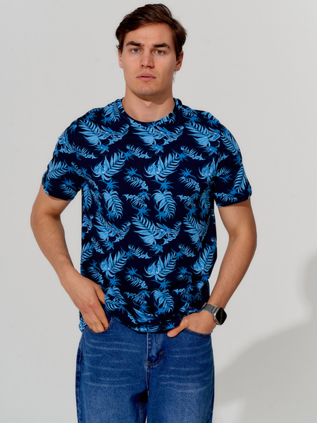 Футболка T-RONE menswear, размер 50, цвет темно-синий, 100% хлопок ...