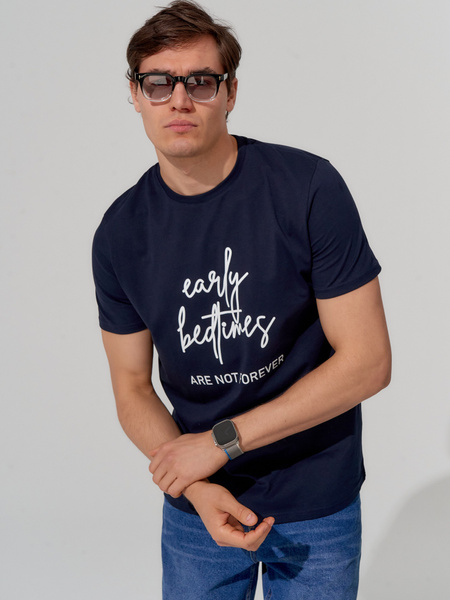 Футболка T-RONE menswear, размер 52, цвет темно-синий, 92% хлопок, 8% ...