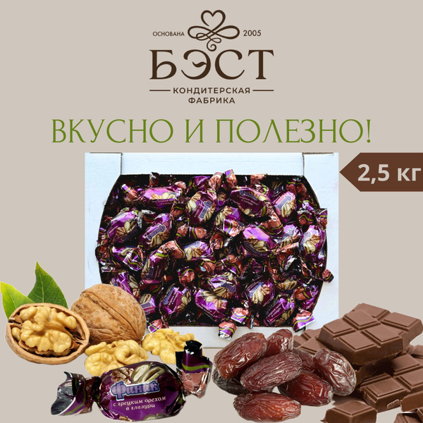 Характеристики Конфеты финик с грецким орехом в шоколадной глазури, без ...
