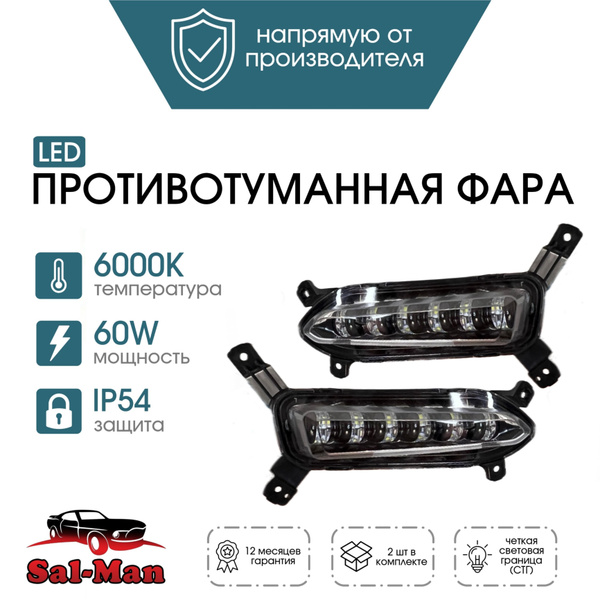 Светодиодные противотуманные фары (ПТФ) Sal-man (Салман / Сал Ман) на Hyundai Solaris II дорест ...