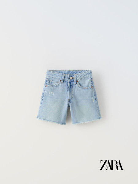 Шорты Девочки Zara Повседневный, Пляжный светло-синий, размер 122 Хлопок, рост 122 Пуговицы ...