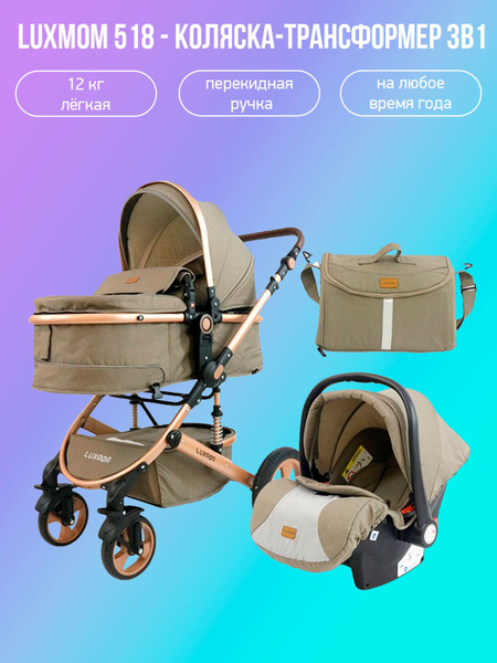 Коляска-трансформер Luxmom 518 3в1 с перекидной ручкой, хаки - купить с ...