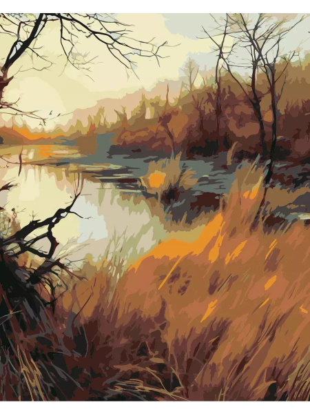 Картина по номерам река в лесу на деревянном подрамнике 40х50 см, кисти ...