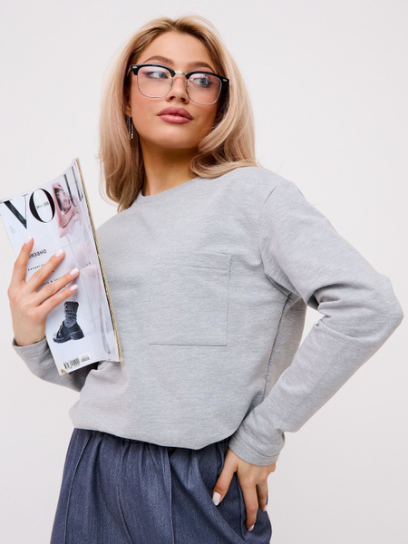 Лонгслив Женский Avese серый, серый меланж Длинный, размер 46 Хлопок, Футер двухнитка Карманы ...