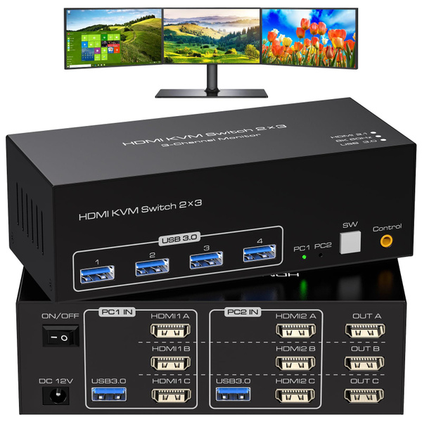 KCAL KVM-переключатель HDMI USB 3.0 KVM-коммутатор, 3 монитора, 2 ...