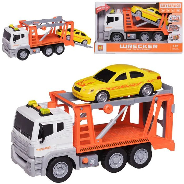 Набор машин Junfa Автовоз с легковой машиной 1:12 фрикционный свет звук - купить с доставкой по ...