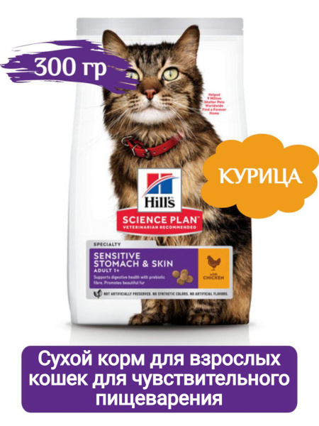 Hill's Sensitive Stomach & Skin сухой корм для взрослых кошек для ...