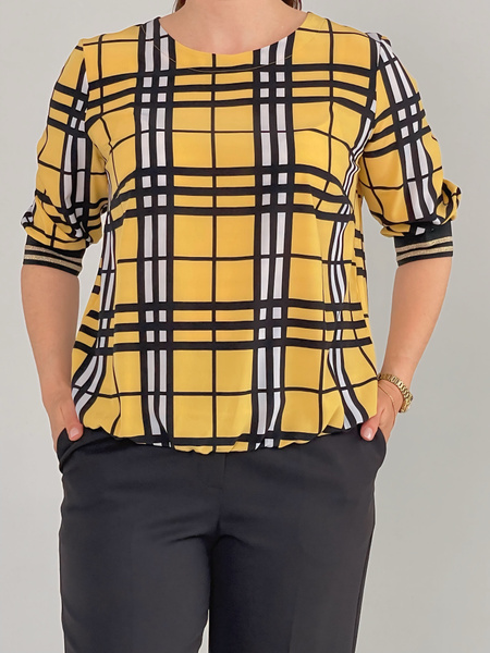 Блузка Женский DESCARA желтый Вискоза Три четверти Клетка, размер 44 ...