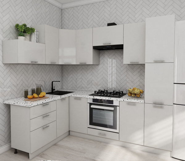 Угловая кухня Ксения 1,6х2,4 м, МДФ Белый глянец. купить по выгодной ...