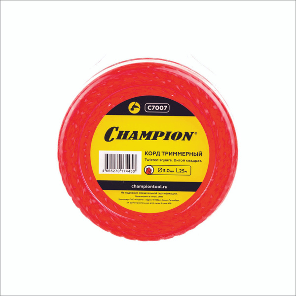 Леска для триммера Корд трим.CHAMPION Twisted Square 3.0мм *25м (витой ...
