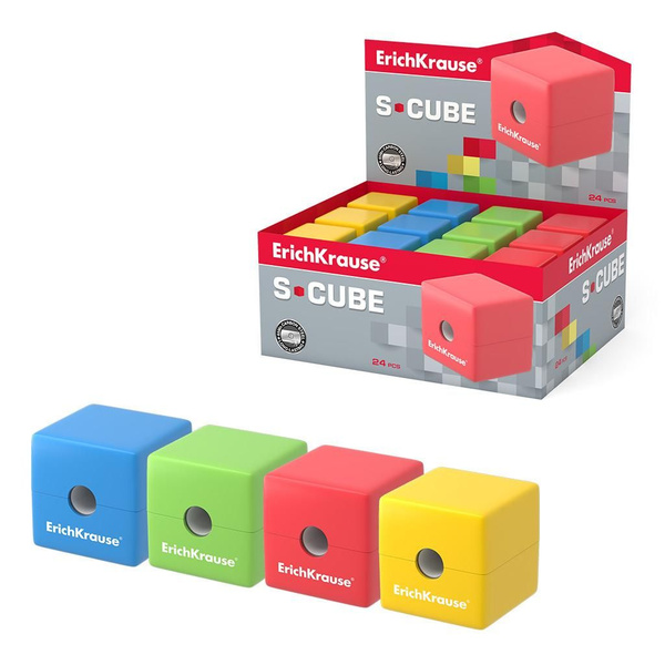 Точилка пластиковая с контейнером, 4 штуки. S-Cube. Erich Krause ...