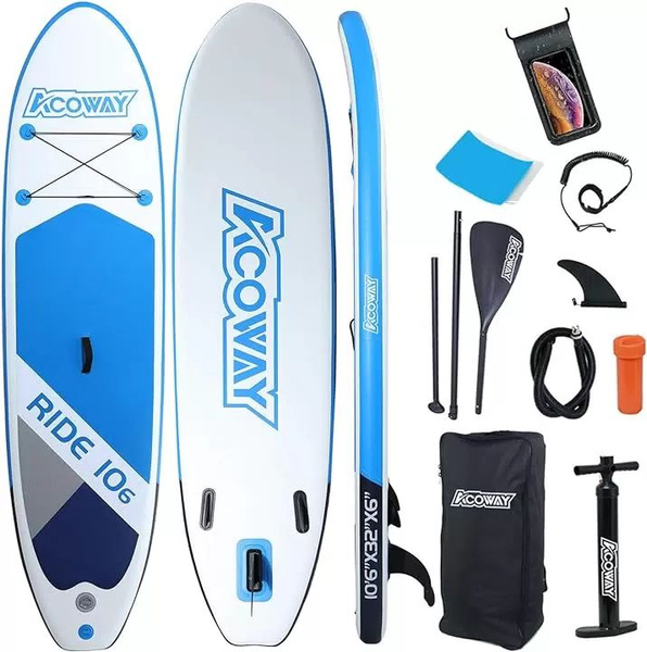 SUP-борд Acoway ride white/blue 2-х слойный, 320x81x15 см, прогулочная доска, полный комплект ...