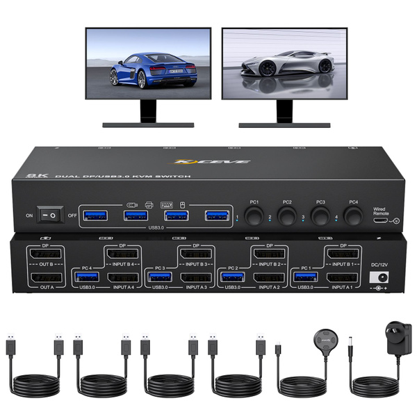 Переключатель KVM Switch AVE DPA-42 (4PC, Dual DP 8K 30Hz, USB 3.0 ...