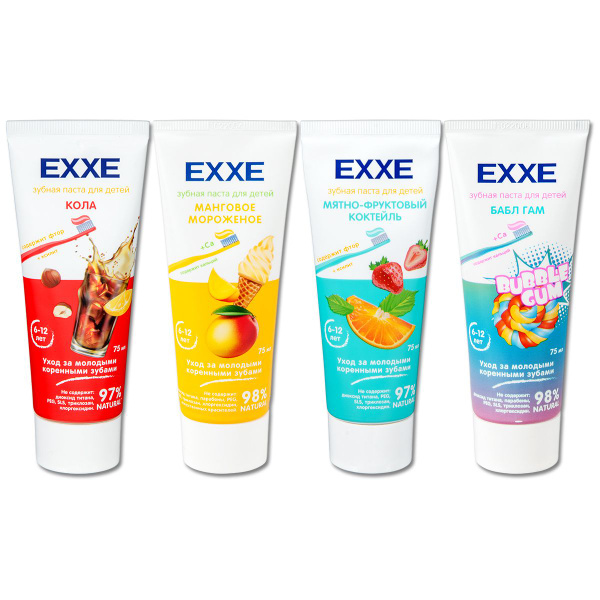 Набор зубных паст EXXE детская 4 вида, 6-12 лет, 75 мл, 4 шт. - купить с доставкой по выгодным ...