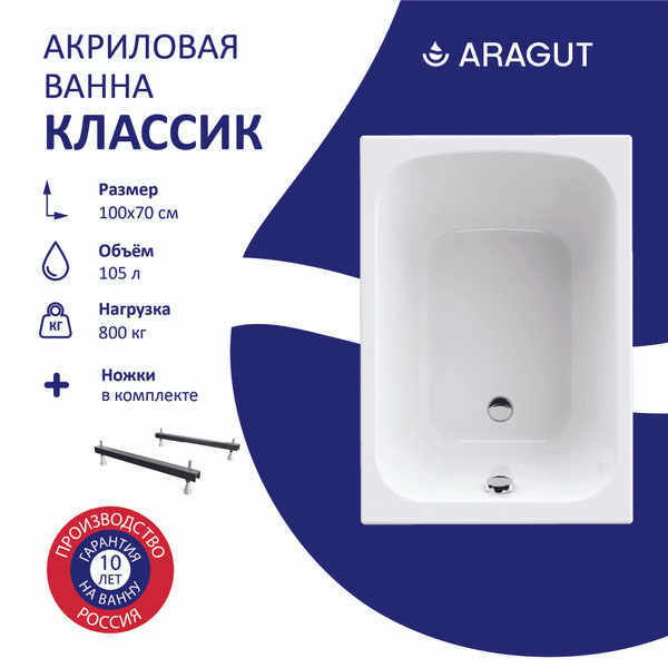 Акриловая ванна ARAGUT Классик 100х70 в комплекте с ножками - купить по ...