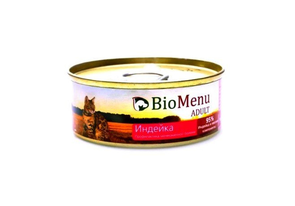BioMenu Adult Консервы для Кошек мясной паштет с Индейкой, 100г x 24шт ...