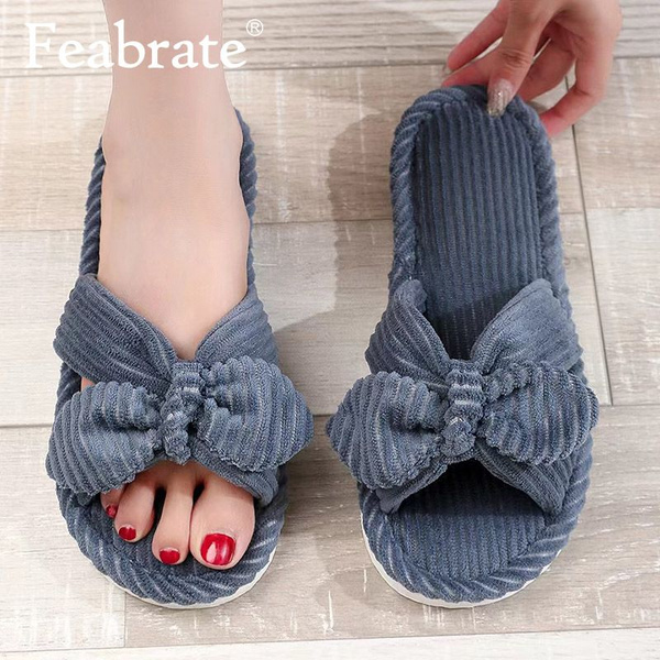 Тапочки Женский Feabrate, размер 39, 40 пепел Бантики Без каблука Без застёжки Демисезон купить ...