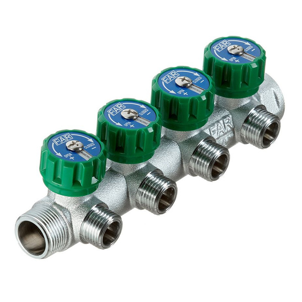 Коллектор Far (FK 3824 3412TP) 3/4 ВР(г) х 4 выхода 1/2 НР(ш) х 3/4 НР ...