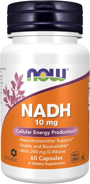 NOW NADH с D-рибозой, 10 мг, 60 капсул, для повышения энергии ...