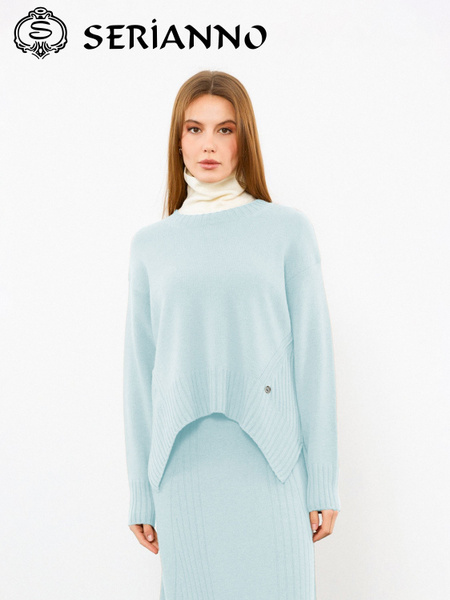 Джемпер Женский SERiANNO светло-голубой, светло-синий Кашемир, Мериносовая шерсть, размер 44 Без ...