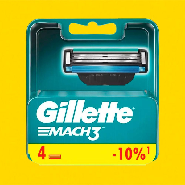 Сменные кассеты Gillette Mach3 с 3 лезвиями для бритья, 4 шт купить на ...
