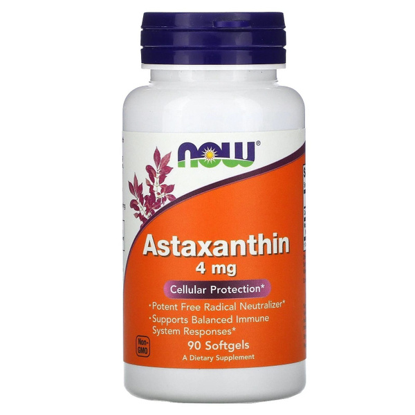 Характеристики Астаксантин 4 мг Astaxanthin 90 капсул массой 750мг (NOW ...