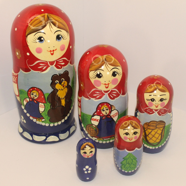 Матрешка деревянная 18 см 5 кукол, деревянная в подарочной коробке ...