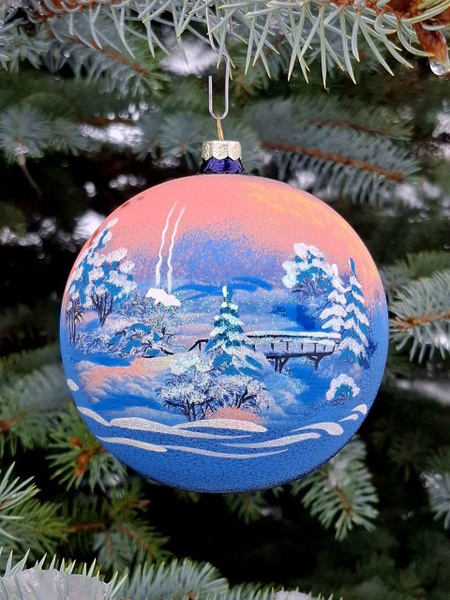 Ёлочный шар ручной работы 110 мм. "Раздолье", стекло. Новогодние игрушки на елку, елочное ...