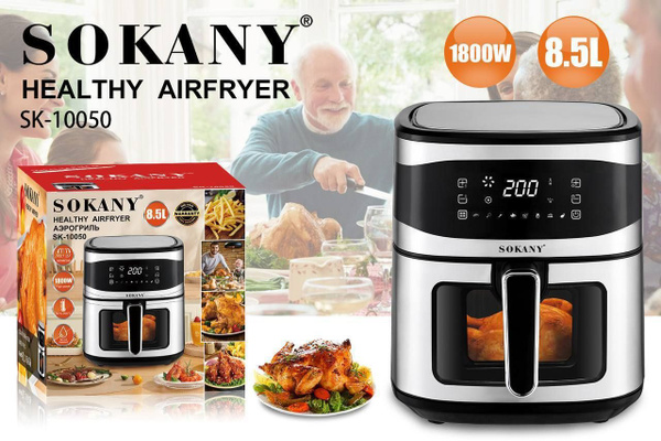 Аэрогриль электрический SOKANY 1800 Вт, 8.5 литров, 8 программ, сенсорный экран / Аэро ...