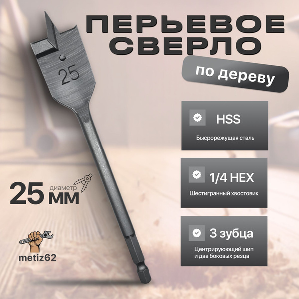 Сверло по дереву перовое (HSS) 25мм купить на OZON по низкой цене ...