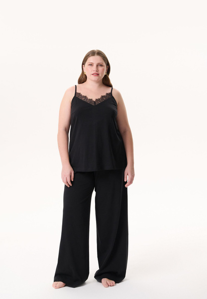 Пижама Женский Manelia Хлопок, размер 52, 54 Однотонный черный Длинный ...