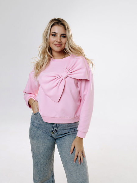 Свитшот Женский JOYDI Бант розовая гвоздика Дабл-фейс, размер универсальный оверсайз Длинный ...