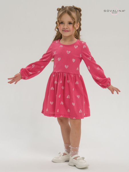 Платье Девочки SOVAlina розовый прямое Повседневный Длинный Трикотаж, Хлопок, размер 104 Без ...