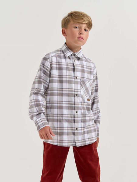 Рубашка Мальчики BUNGLY серый Длинный Фланель, Хлопок Воротник, Декоративные пуговицы Однотонный ...