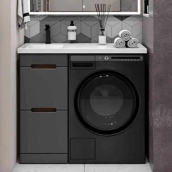 Тумба с раковиной SanStar Darko 100 L под стиральную машину дуб вотан, графит софт, раковина ...