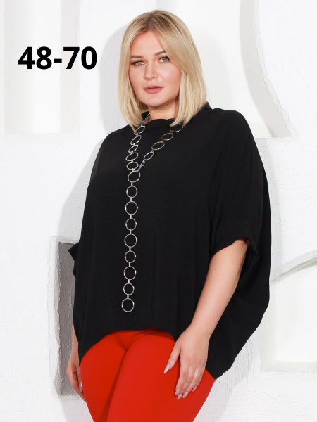 Блузка Женский SPARADA черный Смесовая ткань Короткий Однотонный, размер 60, 62 свободный Без ...